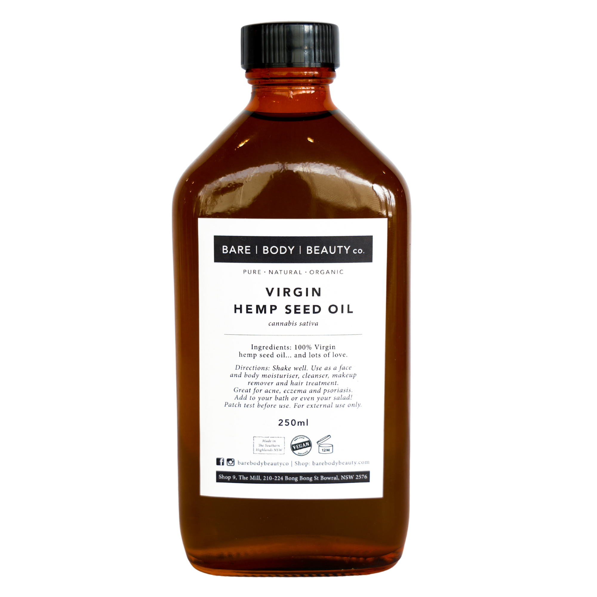 100% Pure Organic Hemp Seed Oil 200ml – BARE BODY BEAUTY Co